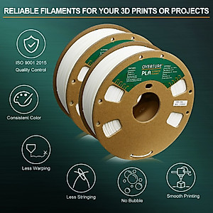 OVERTURE PLA Filament 1.75mm PLA 3D Printer Filament, 2kg Cardboard Spool (4.4lbs), Dimensional Accuracy +/- 0.02mm, Fit Most FDM Printer (White 2-Pack)