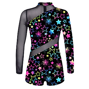 TiaoBug Kids Girls Long Sleeves Colourful Print Dance Leotard Gymnastics Romper One Piece Dancewear Pink&Blue 8 Years
