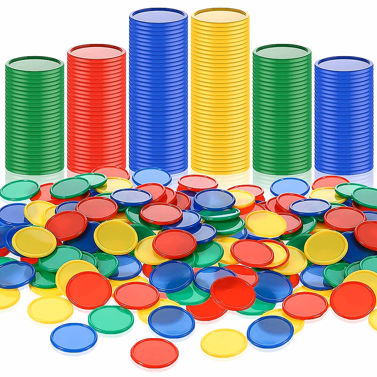 Skylety 400 Pieces Plastic Poker Chips 4 Colors 1 Inch Small Learning Counters Blank Chips Card for Game Play Counting Learning Math Reward(Red, Blue, Green, Yellow)