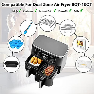 YINGRACE Air Fryer Accessories,Set of 8PCS Dual Basket Air Fryer Accessories Compatible with Ninja DZ201, DZ401, DZ550, Instant Vortex, Chefman, Bella, PowerXL Dual Zone Air Fryers