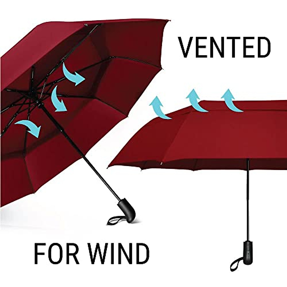 Prostorm Windproof Deep Dome Double Vented Travel Umbrella with Automatic Open & Close Pro Storm (Red)