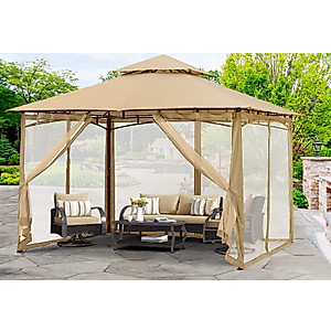 MASTERCANOPY Outdoor Garden Gazebo for Patios with Stable Steel Frame and Netting Walls (10x10, Beige)