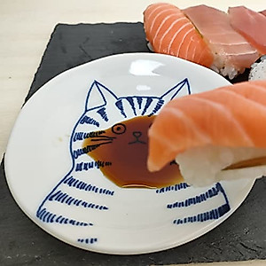 LOVE LOVE JAPAN Dessert Sushi Soy Sauce Salad Ceramic Plates Cats Design Set of 5 Made in Japan 5 Cats 4.7in