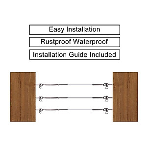 (10 Pack) Adjustable T316 Stainless Steel Deck Cable Railing Kit for Wood Posts, Swage Turnbuckle 10-Pcs, Eye Terminal Wood Screw Stair Railing Marine Grade