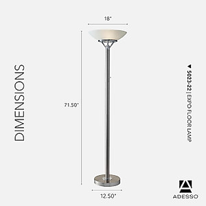 Adesso 5023-22 Expo 300W Torchiere, 71.5 in, 2 x 150W Incandescent/LED, Brushed Steel/Chrome Finish, 1 Floor Lamp