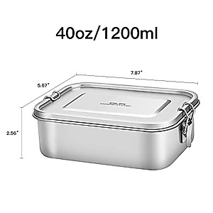 G.a HOMEFAVOR Divided Stainless Steel Bento Box, 2 Compartments Lunch Box, Lock Clips Design, 1200ML Metal Lunch Box Containers, Steel Lunch Box, Sandwich Container - Dishwasher Safe - Leak Proof