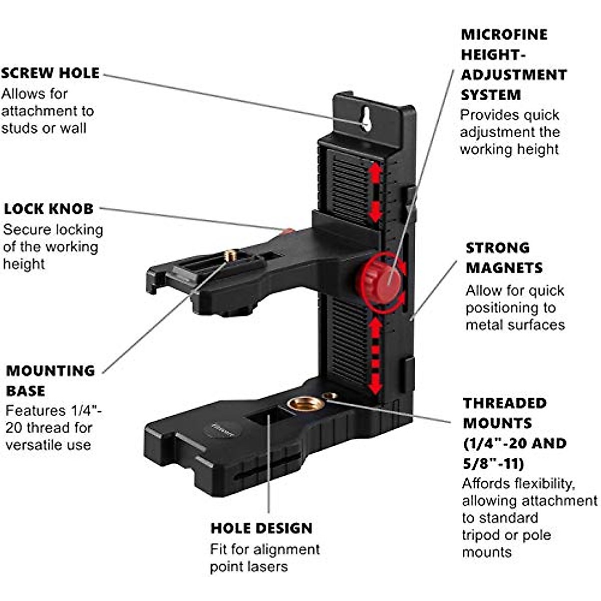 Firecore Multi-Function Laser Level Mount, Magnetic Bracket Adapter, Adjustable 1/4" and 5/8" Thread Wall Mounted Positioning Base with Spring Clip（FM80）