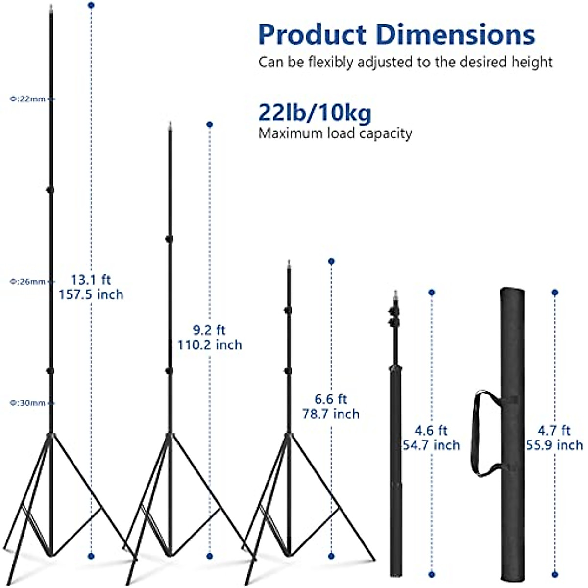 13ft Heavy Duty Light Stand Photography, Sdfghj Air Cushioned 13'/160inch/400cm Sky High Tripod Lighting Stand with Case for Gimbal Stabilizer Video Camera Sports Shooting Studio LED Ring Light Flash
