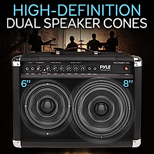 PyleUsa Portable Electric Guitar Amplifier,40 Watt Power,Two 6” & 8” High-Definition Speaker Cones, Bass, Dual Inputs, Overdrive,Digital Delay, Amp Control Volume, EQ for Beginner and Advance Practice
