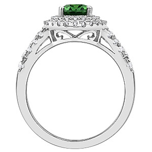 La4ve Diamonds Beyond Brilliance Sterling Silver 3 1/2 Carat Oval Created Emerald & Round Cut White Sapphire Double Halo Engagement Ring Jewelry for Womens, Gift Box Included