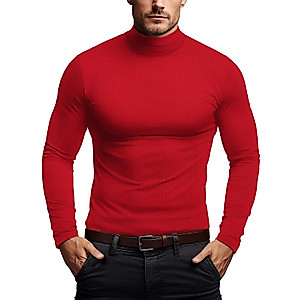 Mock Turtleneck for Men Thermal(Red,XL)