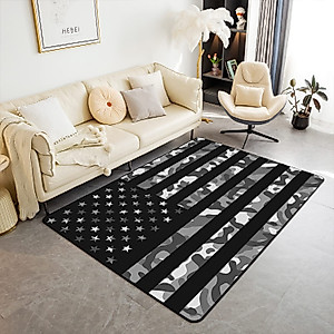 jejeloiu American Flag Area Rug 3x5 Camouflage Flag Indoor Floor Mat Room Decorative Geometry Strip Lines Rugs for Living Room Bedroom Green Grey White Accent Rug
