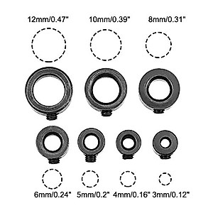 uxcell 3mm 4mm 5mm 6mm 8mm 10mm 12mm Bore Drill Stop, Drill Bit Depth Holder, Set Screw Style, Black Oxide Carbon Steel 7pcs