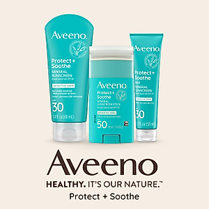 Aveeno Protect + Soothe Mineral Sunscreen Lotion with Broad Spectrum SPF 30, Quick Drying and Water-Resistant UVA/UVB Protection for Sensitive Skin, Fragrance-Free, 3.0 fl. oz