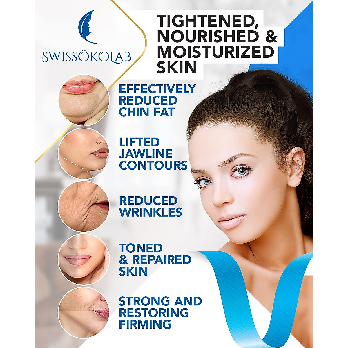 SWISSÖKOLAB Double Chin Reducer V Line Lifting Mask Face Slimming Strap Chin Neck V Shaped Lift Tape Chin Up Patch V Up Contour Tightening Firming