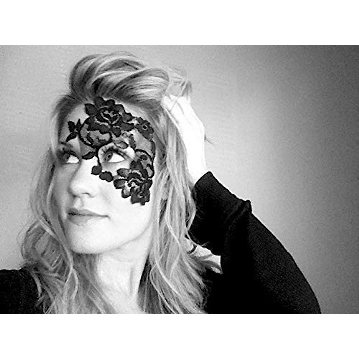 Reusable Adhesive Black Lace Masquerade Mask by LacedAndWaisted - includes liquid adhesive, no stick or strap needed! (strapless lace mask)