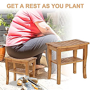 Kinsunny Outdoor Patio Garden Bench Bamboo - Spa Sauna Shower Storage Shelves Stand Organizer Wood Benches, Natural