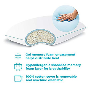 Linenspa Shredded Memory Foam Pillow with Gel Memory Foam, Standard, White & Smooth Top Premium Twin Mattress Protector Waterproof, Top Protection Only, Twin Waterproof Mattress Covers, White