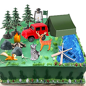 16 Pcs Camping Cake Toppers Camp Cake Decorations Fireside Camp Forest Cake Decors for Kids Camping Forest Theme Party and Camping Fans' Birthday Supplies