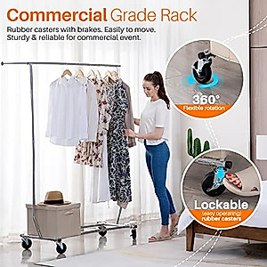 HOKEEPER 250 Lbs Load Capacity Clothes Hanging Garment Racks Portable Heavy Duty Commercial Grade Clothing Rack with Wheels, Chrome Finish