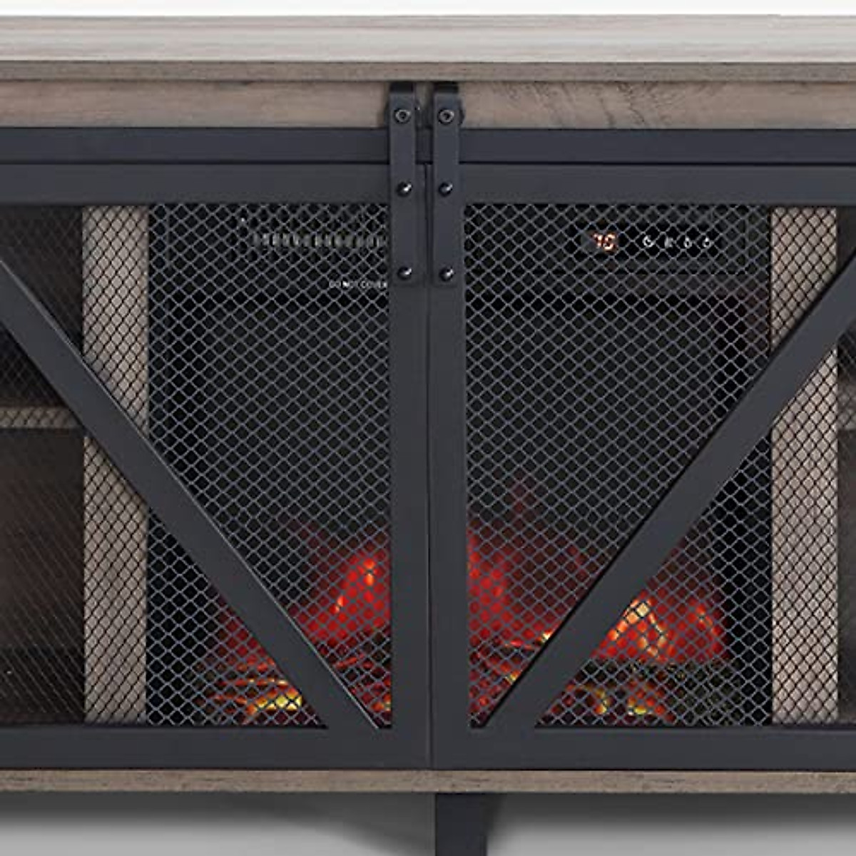 ENSTVER 58 Inch TV Stand Console W/Sliding Barn Door for TVs up to 65",with Fireplace and Remote Control,Grey(Log Set)