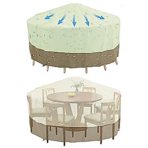 JIABOLANG Patio Furniture Covers, 100% Waterproof Outdoor Table Chair Set Covers, Anti-Fading Round Cover for Outdoor Furniture Set, UV Resistant, Beige & Brown, 62" DIAx28'' H