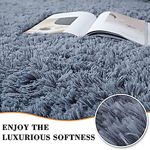 YUFANUHO Blue Area Rugs for Living Room, Ultra Soft 5x7 Feet Blue Grey Shaggy Rugs for Bedroom, Kids Room, Home Decor High Pile Velvety 5'x7' Shag Carpets Blue/Grey