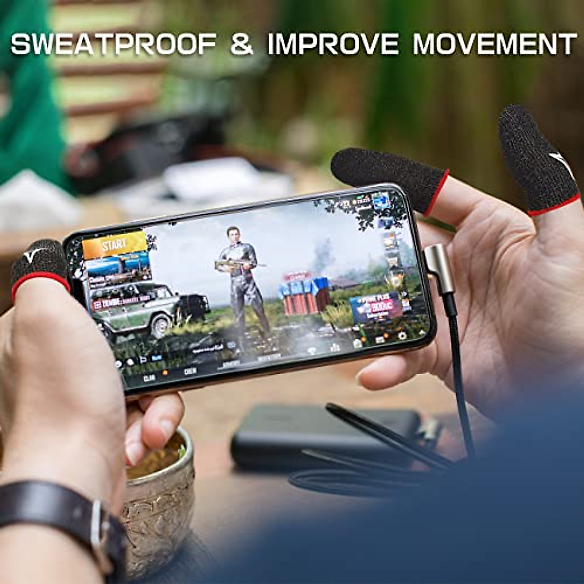 Gaming Finger Sleeves for Mobile Gaming, 0.3mm Silver Fiber, Smooth Operation, Anti-Sweat, Extremely Thin, Nuozme Finger Sleeves Fit Mobile Phone Tablet Devices, 8 PCS (Black)