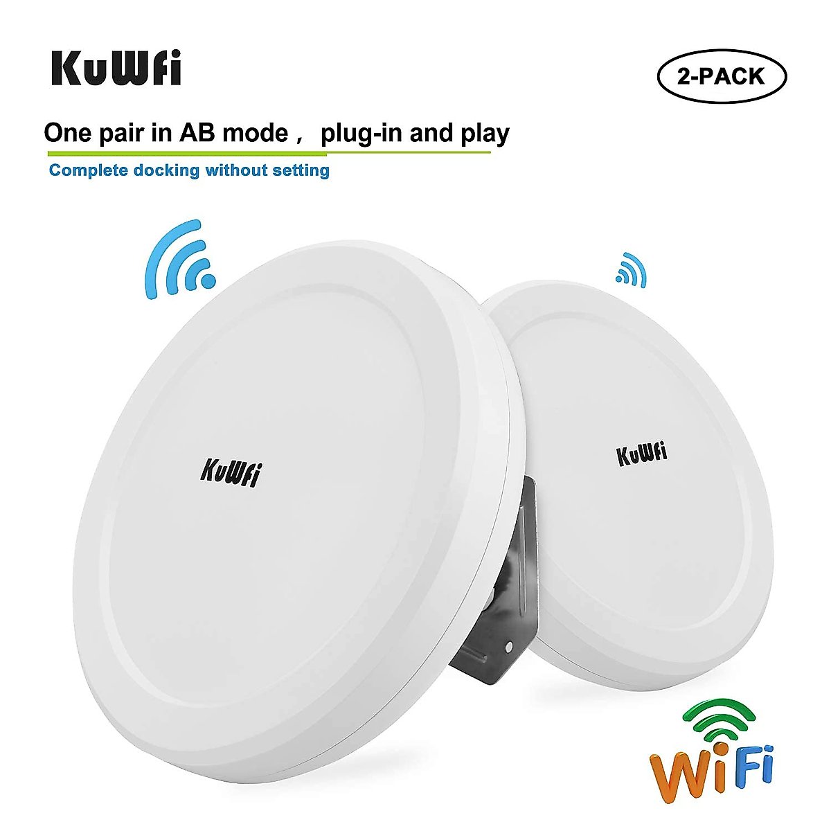 Outdoor Wireless Ethernet Bridge, KuWFi Long Range 5KM 11ac WiFi Bridge Point to Point Outdoor Get Faster Signal Built in Strong Powerful Antenna 5.8G High Speeds for starlink router丨2-Packs