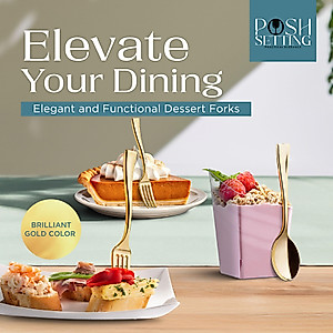 Posh Setting - Plastic Mini Gold Forks, Gold Mini Forks, Gold Plastic Mini Dessert Forks, Disposable Tiny Gold Forks, 4 inch Gold Plastic Forks, Taster Forks, Small Forks, Appetizer Forks (80 Pack)
