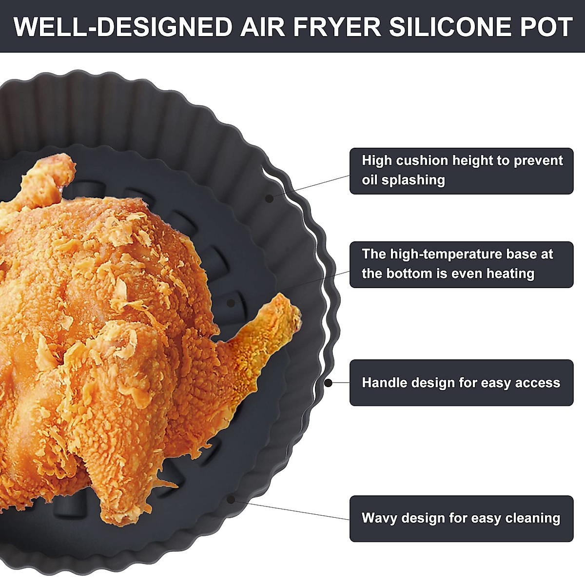 2-Pack Silicone Air Fryer Liner, 7.5 Inch Air Fryer Silicone Basket,Easy-Clean & Reusable Silicone Air Fryer Pot, Round Food Safe Air Fryers Accessories for 3 to 5QT, Replacement Parchment Liner Paper