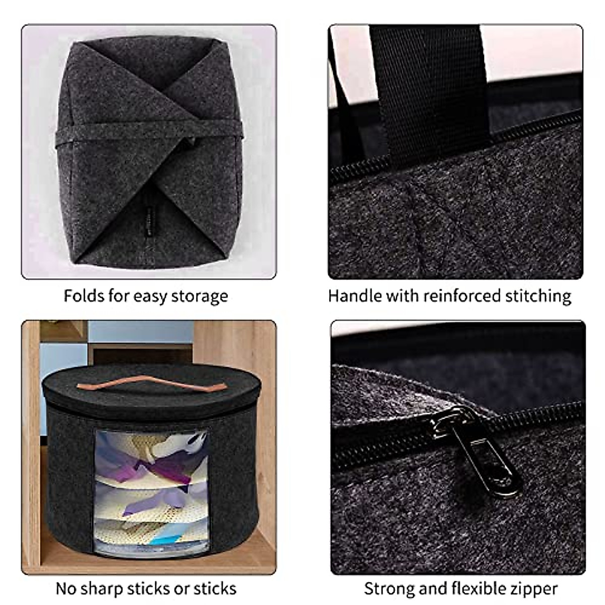 sikiwind Round Felt Storage Box, Large Size with Transparent Side Window Clothes Hats Toys Organizer Bucket Storage Bin Bag for Men Women Travel - Portable Dust Case