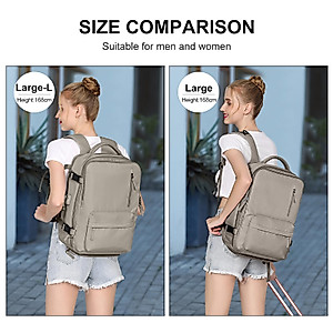 Large Travel Backpack Women, Carry On Backpack, Hiking Backpack Waterproof Outdoor Sports Rucksack Casual Daypack with USB Charging Port Shoes Compartment, Grey Brown