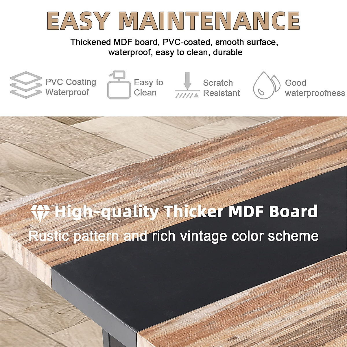 STHOUYN 71” 6ft Dinner Table Set for 6 8 12 Seat Dining Room Table with Bench, Rectangular Farmhouse Modern Kitchen Long Table, Black & Brown Industrial Dining Conference Table (3 Piece 71")