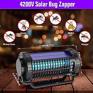 LEMYZO Solar Bug Zapper Outdoor, Upgraded Mosquito Zapper with Smart Light Sensor, 4000mAh Rechargeable Cordless Mosquito Killer with LED Lamp, High Powered Fly Trap for Patio, Backyard, Home,Camping