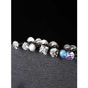 Chuangdi 16 Pieces 16 G Labret Nose Studs Piercing Lips Stainless Steel Tragus Nose Assorted Design Piercing Jewelry for Women (Silver)