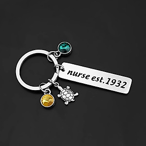 BAUNA Greek Sorority Gifts Chi ETA Phi Sorority Jewelry Chi ETA Phi Registered Nurse Keychain with Turtle Charm (Chi ETA Phi Sorority Jewelry)