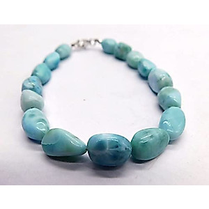 AAA+ Blue Larimar Tumble Beads Bracelet-Smooth Nuggets Beads jewelry-Blue Ocean Men Women Bracelet-Dominican Republic Beads 8 inch Bracelet