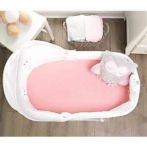 Bassinet Sheets 2-Pack 100% Cotton Jersey Knit, Precious Moments and Solid Pink Fitted Sheets for Baby Girl Bassinet, Compatible with Brands Bassinet Bedside Co-Sleeper Lounger Oval Rectangle Mattress