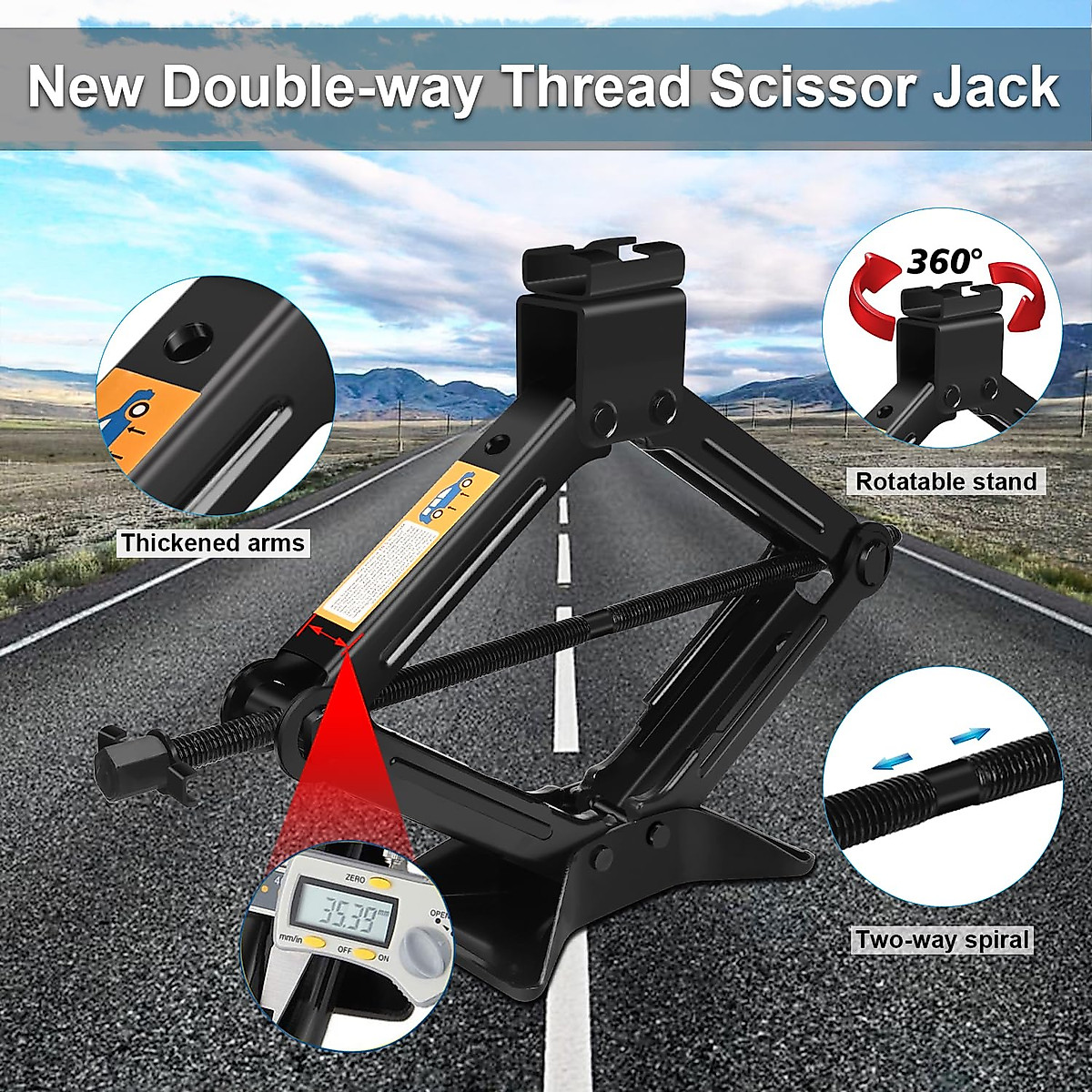 AUTOINS Scissor Jack Set-2 Ton (4409 lbs) Upgraded Double Tooth Spiral Car Jack Kit,Quick Lifting Tire Changing Kit,Car Tire Jack for Auto/SUV/MPV