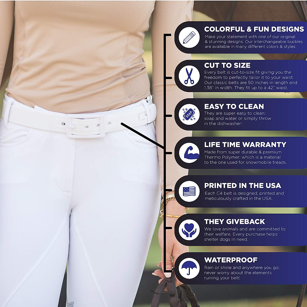 C4 BELTS - Classic Equestrian Belt - Horseback Riding Apparel Belt - Designed and Printed in the USA - Cut to Fit