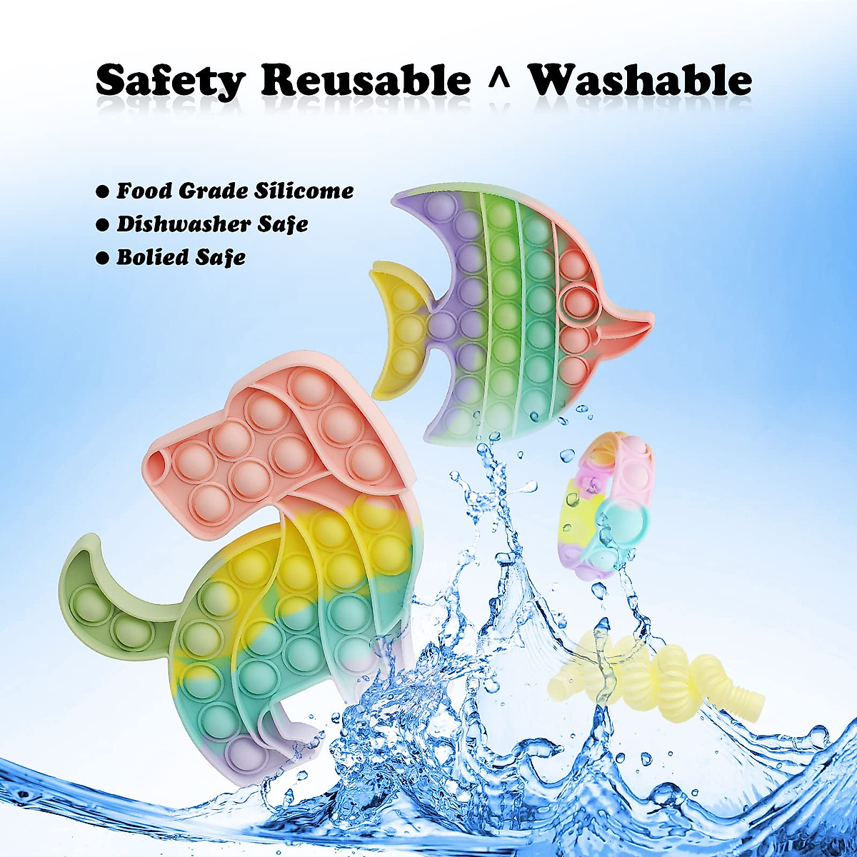 (50Pcs) Fidget Toys for Kids, Fidget PopIts Pack Popper Toy Set for Girls Boys, Treasure Chest Classroom Prizes Party Favors for Kids 4-8, Silicone Stress-Relief Sensory Toy Box for Kids and Adults