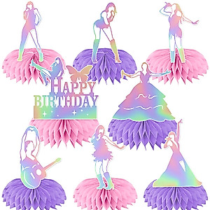 8 Pcs Iridescent Party Decorations Honeycomb Centerpieces, Happy birthday Table Decorations, birthday Party Decorations 3d Double Side Honeycomb Decorations for birthday Day Party