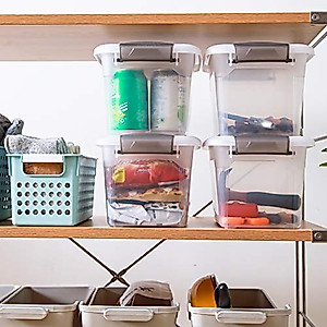 Citylife 4 Pcs 5.3 QT & 4 Pcs 8.5 QT Storage Bins with Lids Clear Plastic Bins with Grey Handle Stackable Storage Containers for Organizing