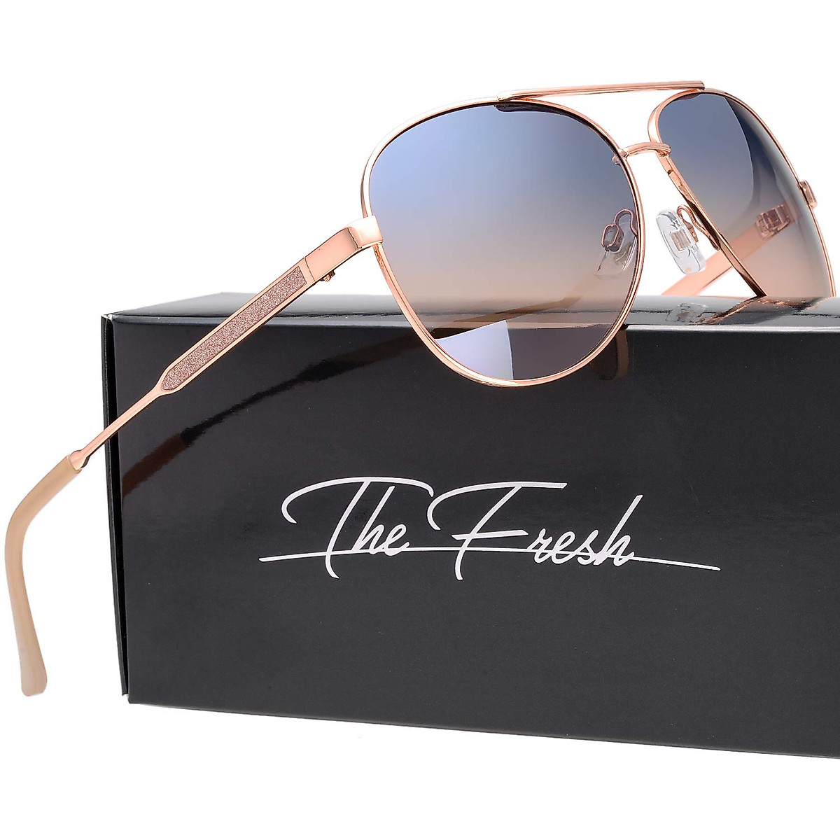 The Fresh Classic Crystal Elegant Women Beauty Design Sunglasses Gift Box (L164-Rose Gold, Blue/Coral)