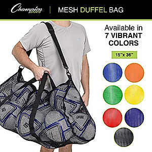 Champion Sports Mesh Duffle Bag with Zipper and Adjustable Shoulder Strap - Multipurpose 15” x 36” Gym Bag for Equipment, Sports Gear, Laundry - Breathable Mesh Scuba and Travel Bag in Multiple Colors