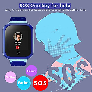 Upgraded 4G GPS Smartwatch for Girls Boys, IP67 Waterproof Sport Smart Watch Phone for Kids, with Camera WiFi Video Call Phone Call SOS Pedometer, 2-Style Watch Straps for Children 3-14 Years-Blue