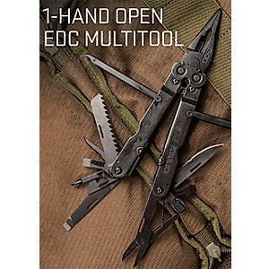 SOG PowerLock Multi-Tool- Compound Leverage Technology with EOD Crimper Device, 420 Stainless Steel Body, 18 Lightweight Specialty Tools (B61N-CP) , Black