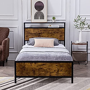 GAZHOME Twin XL Bed Frame, Platform Bed with 2-Tier Storage Headboard, Solid and Stable, Noise Free, No Box Spring Needed, Easy Assembly