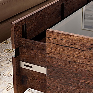 WAMPAT Modern Coffee Table, Square Living Room Coffee Table with Tempered Glass Top and Two Large Storage Drawers, 31.5"x 31.5", Brown